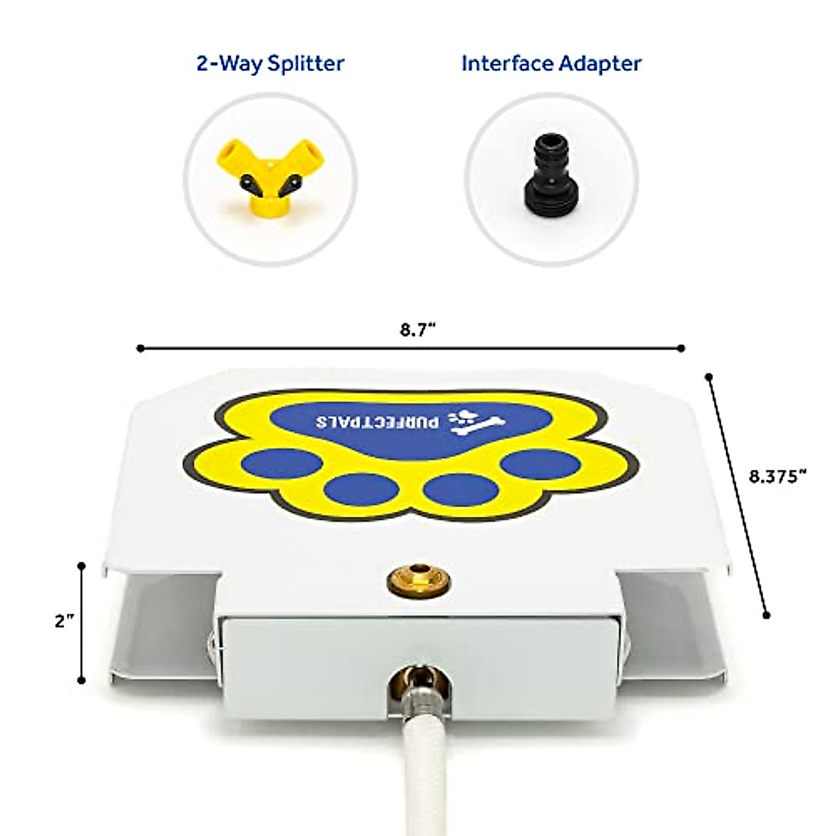 PurfectPals Dog Water Fountain, Step On Paw Activated Dispenser for Dogs, Upgraded Sprinkler, Easy to Use and Sturdy Fresh Drinking, White, Blue, Yellow