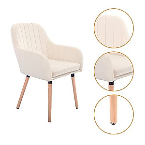 CangLong Mid-Century Modern Accent Chair with Wood Legs Armchair for Home Office Study Living Room Vanity Bedroom, Set of 1, Beige