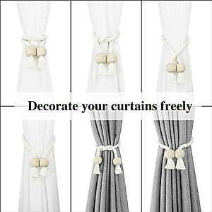 Nieffeiy 2 Pack Magnetic Curtain Tiebacks Cotton Hand Woven Tie Back Decorative Rope Holdbacks for Curtains Draperies No Tools Required, Cream