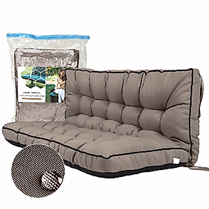 Sauqzoh Replacement Cushions for Swing, Swing Cushions 3 Seater Replacement, Waterproof Thicken Washable Pad Cushion for Outdoor Indoor Furniture Swing Patio (Khaki, Swing Cushions 55inch)