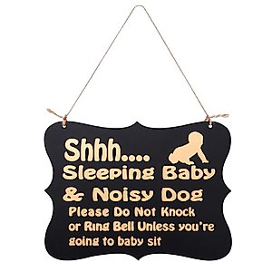 Baby Sleeping Sign for Front Door, Shhh Sleeping Baby Door Sign, Do Not Disturb Sign, Porch Door Hanger Sign Baby Room Hanging Decorative Sign Wooden Plaques Please Do Not Knock or Do Not Ring Bell