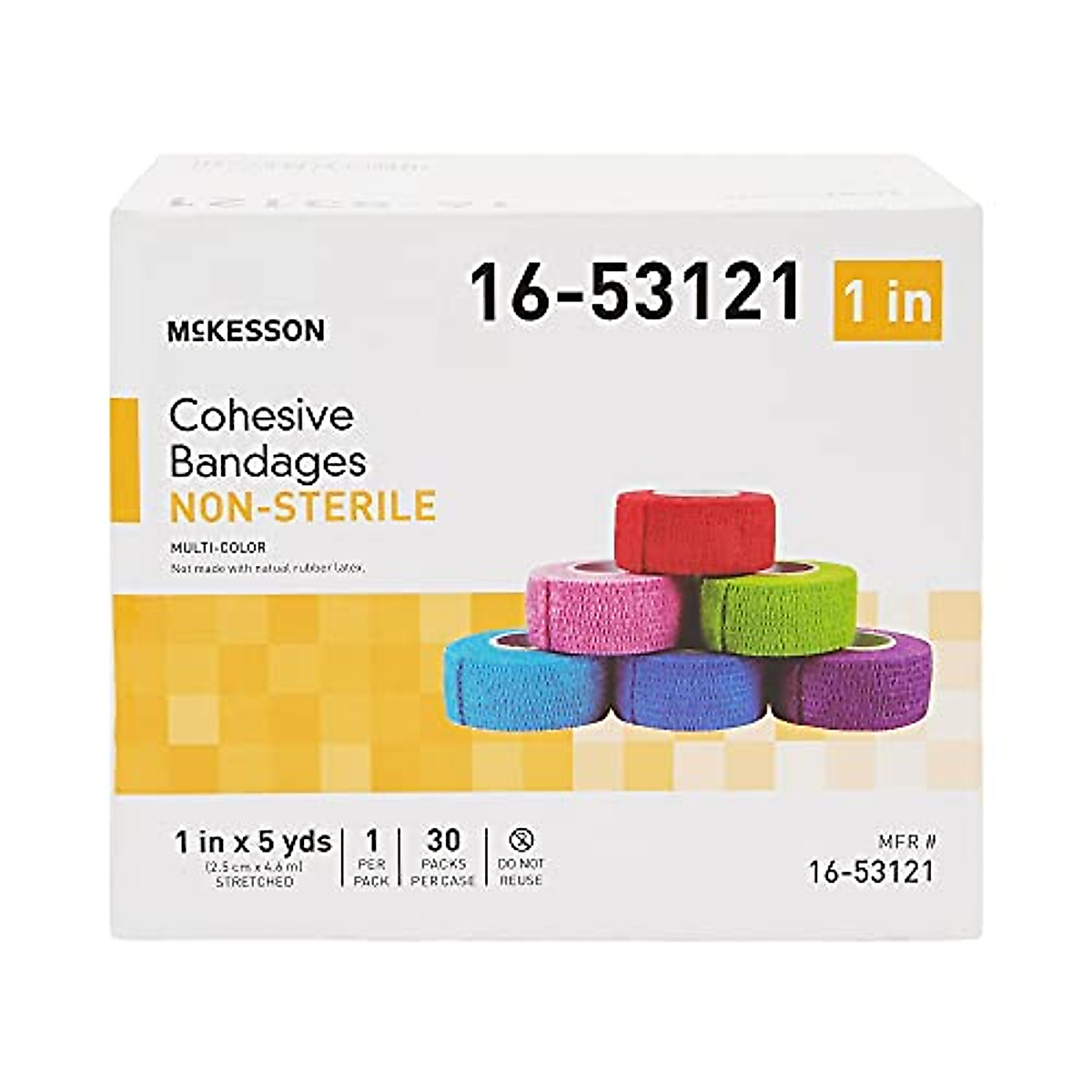 McKesson Cohesive Bandages, Non-Sterile, Latex-Free, Multi-Color, 1 in x 5 yd, 1 Count, 30 Packs, 30 Total