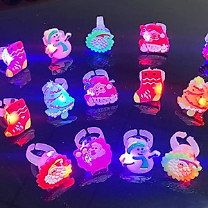 50PC Christmas Light Up Rings Party Favors for Kids, Glow In The Dark Christmas Party Supplies for Girls Boys, Christmas Stocking Goodie Bag Stuffers Fillers