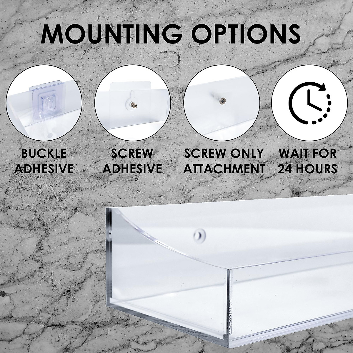 Vervo Acrylic Shower Bathroom Shelves, 2 Pack Adhesive Transparent Caddy Organization, Clear Home Wall Shelf, Floating, No Drilling Extra Thick Storage and Decor