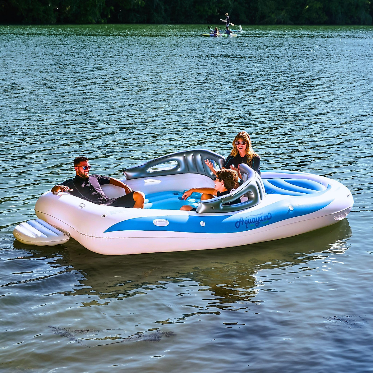 Aquayam Lake Floats for Adults Floating Island for Lake Inflatables Lake Toys for Adults and Family | Boat Floats for The Lake Includes Air Pump, Extendable Oars, Repair Kit and Carry Bag