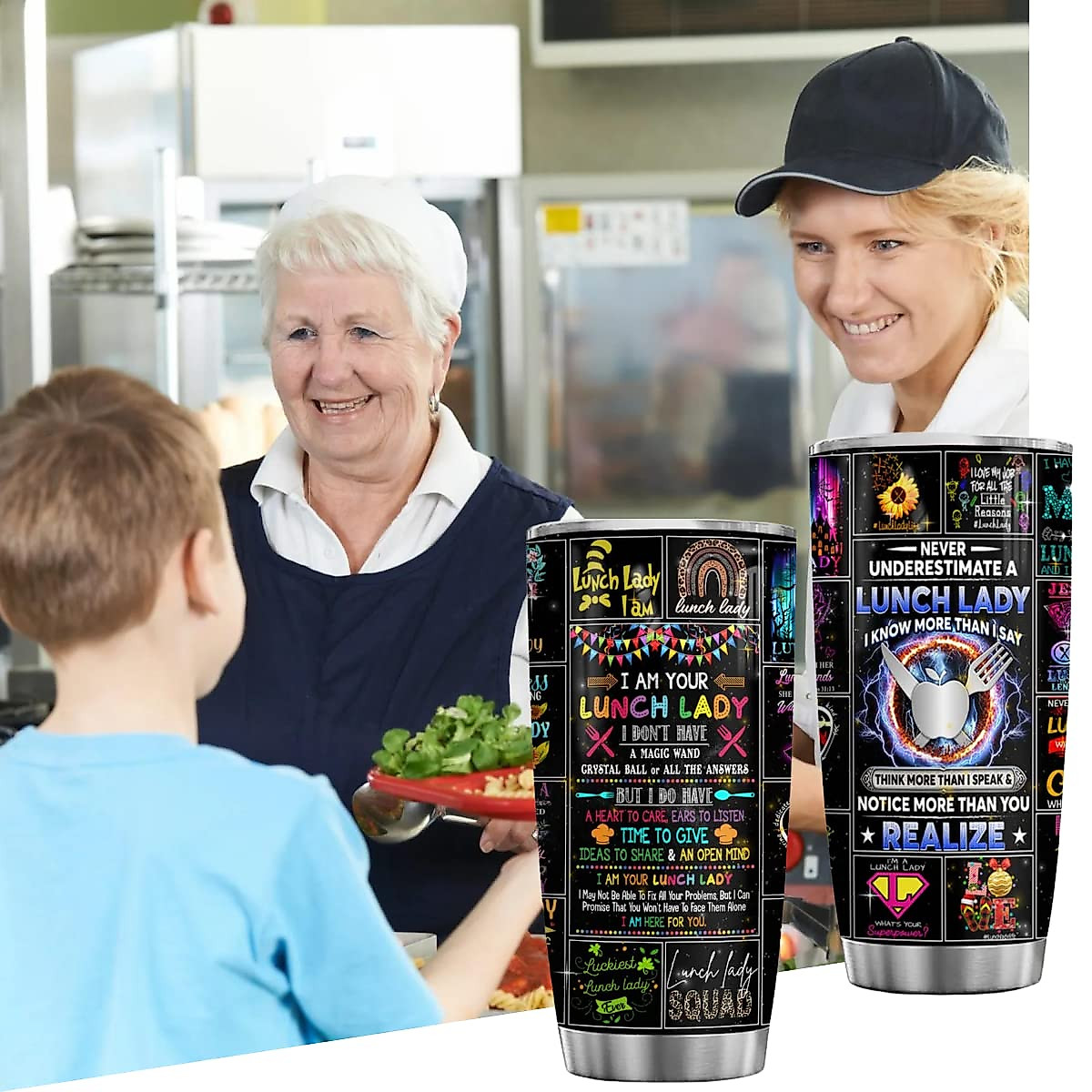 4LIEUBASMI Lunch Lady Tumbler 20 oz, Lunch Hero Day Mug Cup, Cafeteria Crew Appreciation Gift, Back to School or Christmas