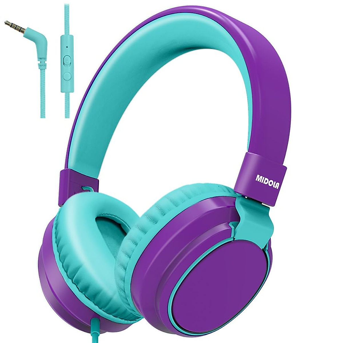 MIDOLA Headphone Kids Volume Limited 85/110dB Wired Over-Ear/On-Earr Foldable Headset with Inline Cable AUX 3.5mm Cord Mic for Boy Girl Child PC Notebook Tablet Purple