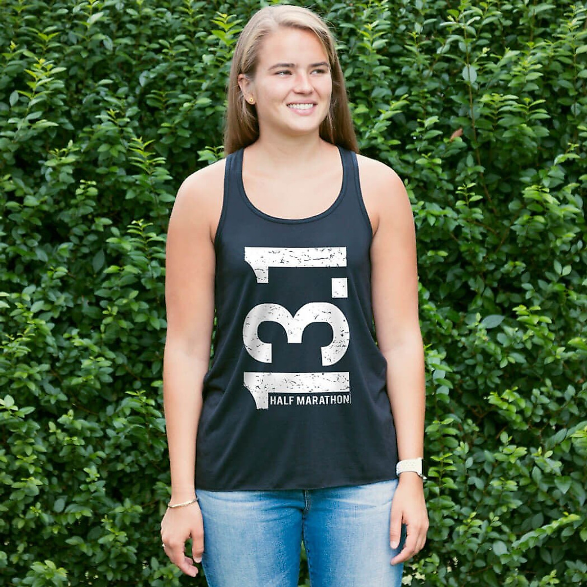 Gone For a Run 13.1 Half Marathon Vertical Flowy Racerback Tank Top | Running Tanks Black | Adult Small