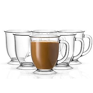 Kook Glass Coffee Mugs, with Handles, Clear Tea Cups, for Drinking Hot Beverages, Latte, Cappuccino, Espresso, Large Capacity, 15 oz, Set of 6