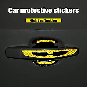 Aiydachy 8pcs Universal 3D Carbon Fiber Car Door Handle Paint Scratch Protector Sticker Auto Door Handle Scratch Cover Guard Protective Film Car Outdoor Safety Reflective Strips (Yellow)