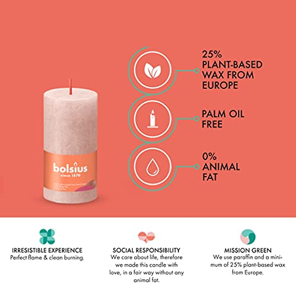 BOLSIUS 4 Pack Misty Pink Rustic Pillar Candles - 2 X 4 Inches - Premium European Quality - Natural Eco-Friendly Plant-Based Wax - Unscented Dripless Smokeless 30 Hour Party Décor and Wedding Candles