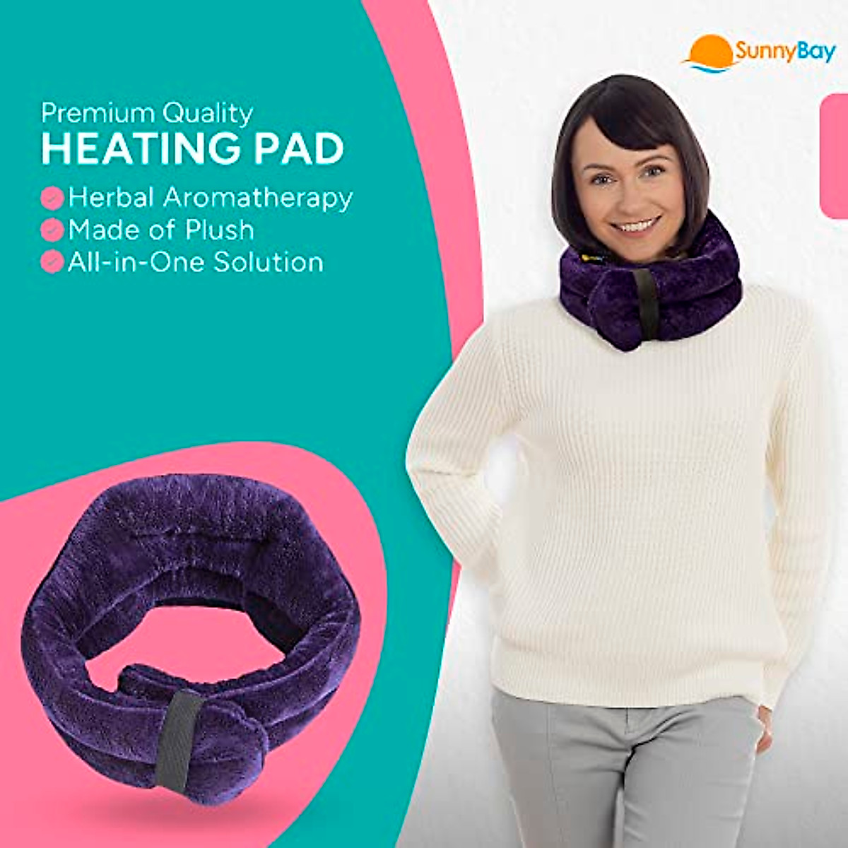 SunnyBay Microwave Heating Pad, Microwavable Heated Neck and Shoulder Wrap with Wide Neck Coverage, Hands-Free Moist Aromatherapy Hot or Cold Pack with Lavender, FSA HSA Approved, 26x5 Inches, Purple