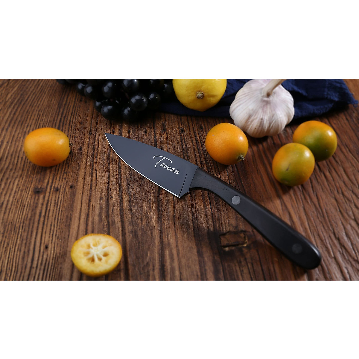 TOUCAN Black Paring Knife – Professional Kitchen Knife for Fruits and Vegetables – Premium Stainless Steel with Ergonomic Handle – 4-inch Blade for Chopping, Cutting, Peeling