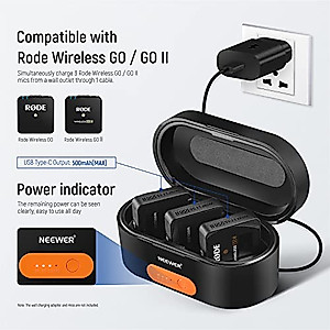 NEEWER Wireless Charging Case Compatible with Rode Wireless GO Wireless GO II, 3-Channel PD Fast Charging Portable Charger with Type-C, Built-in 3400mAh Battery for Compact Wireless Microphone System