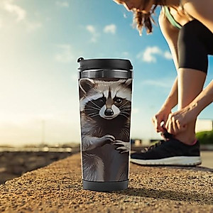RTFGHJS 13oz Vacuum Insulated Stainless Steel Tumbler with Leakproof Lid Cute Raccoon 304 Stainless Steel Travel Mug Wide Mouth Coffee Cup for Hot & Cold Drinks (380ml)