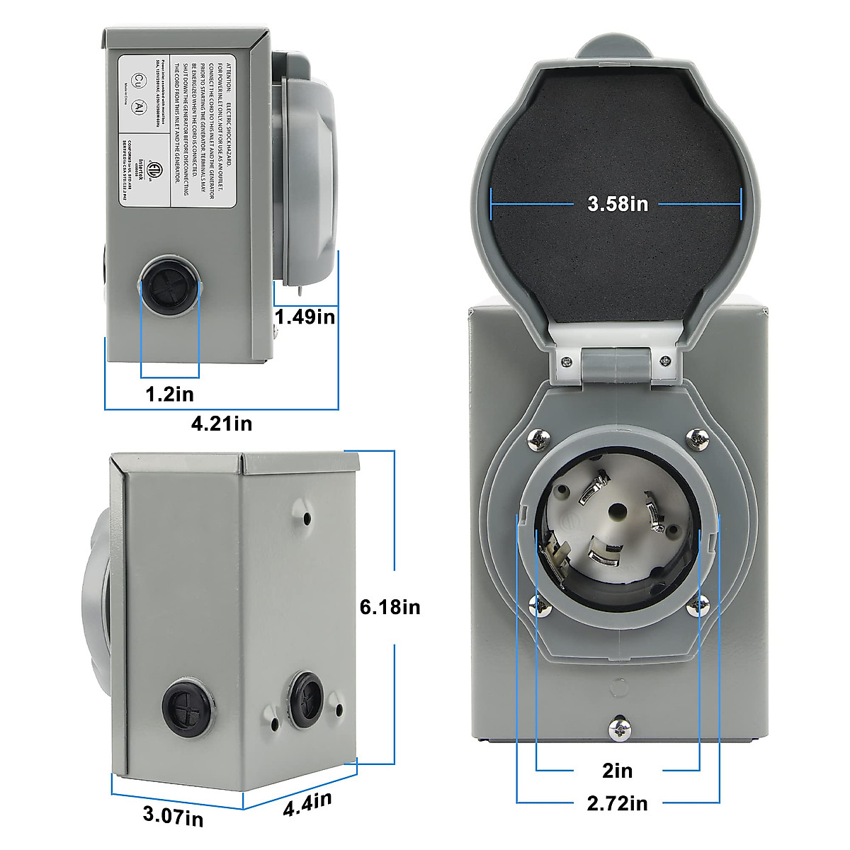 Luckyweld 50Amp Generator Power Inlet Box,125/250V, 12500W,NEMA SS 2-50P Generator Inlet Box,Waterproof, Outdoor Use