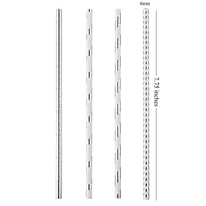 ALINK Biodegradable Silver Paper Straws Bulk, Pack of 100 Metallic Foil Striped/Wave/Dots Straws for Birthday, Wedding, Bridal/Baby Shower, Christmas Decorations and Party Supplies