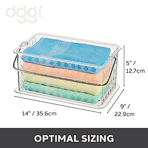 Oggi Clear Stacking Storage Basket with Handle, Large-14"x9"x5"