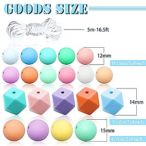 101 PCS Silicone Beads, Silicone Loose Beads for Keychain Making Round Rubber Beads Polygonal Silicone Beads Colorful Silicone Loose Pearl Beads with Rope for DIY Necklace Bracelet Jewelry Crafts