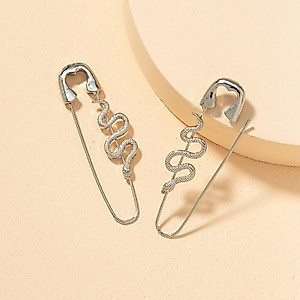 Snake Earrings for Women Gold Safety Pin Hoop Earrings Paper Clip Hoop Earrings for Women(A:Silver)