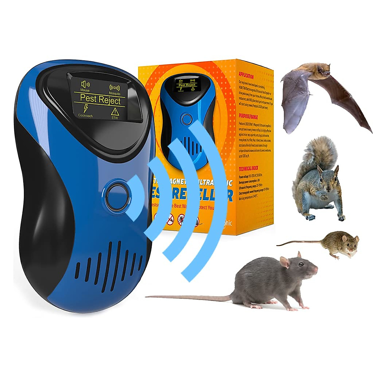 New 2023 Powerful Mouse Mice Rat Bat Squirrel Repellent (with LCD) - Outdoor/Indoor - Electronic Ultrasonic Pest Repeller Plug in - Deterrent Rodent Control - Electromagnetic Waves Repellent