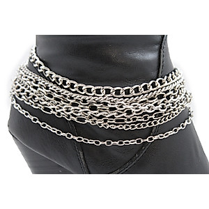 TFJ Women Western Fashion Jewelry Boot Chain Bracelet Silver Metal Shoe Multi Strands Classic Bling Charm