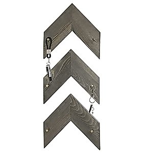 MyGift Vintage Gray Solid Wood Chevron Arrow Key Rack for Wall, Hanging Wall Decor with Brass Metal Hooks, Set of 3
