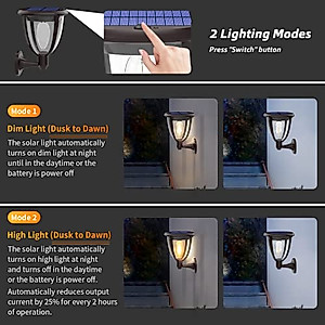 TYCOLIT 2 in 1 Solar Post Light Photocell Sensor Wall Lights Outdoor, IP65 Waterproof Warm White 2800K, 2 Lighting Modes Solar Post Lamp Wall Sconce Outdoor for Fence Patio Garden Yard, 2 Packs