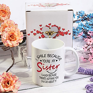 Toshiy I Smile Because You Are My Sister Mug I Laugh Because Sister Coffee Mug Coffee Cups for Sisters Birthday Gifts for Sister In Law from Sister Brother Sister Sis Mug 11 Ounce