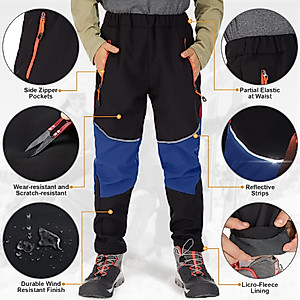 Toomett Boys clothes Snow Pants,Girls Kids Fleece-Lined Soft Shell Hiking Insulated Waterproof snowboard Pants Outdoor,1510,Black/Dark Blue,6-7Years