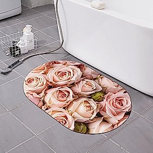 QQLADY Pink Roses Bathroom Mat Ultra-Absorbent Diatomaceous Earth Bath Mat Non-Slip Door Mat Quick Drying Bathroom Floor Mat for Shower Bathtub Kitchen Bathroom Rugs