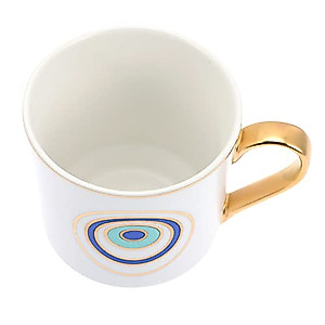 Luxshiny Evil Eye Coffee Mug Ceramic Turkish Eye Water Cups Espresso Tea Cup Coffee Cup Arabic Greek Milk Mug for Home Office ( White )