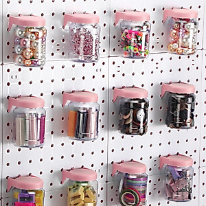 Unittype 20 Set Pegboard Accessories Jars with lids, Peg Boards Bins Organizer Storage, Plastic Garage Craft Sewing Room Storage Impact Resistant Pegboard Storage Box (Light Pink)