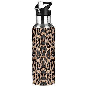Custom Name Water Bottle Handle Straw Lid Vacuum Insulated Stainless Steel Thermos Water Bottle Cheeteh Leopard Print Leak Proof Sports Coffee Maker Cup