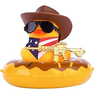 MuMyer Cowboy Duck Car Dashboard Decorations Rubber Duck Car Ornaments with Cool Accessories Mini Swim Ring Sun Hat Sunglasses Scarf or Necklace for Dashboard Decoration