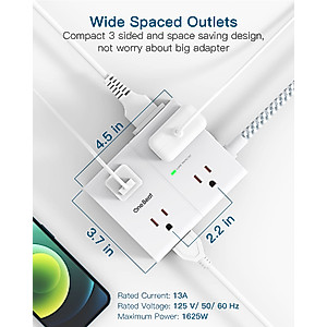 Power Strip Surge Protector with USB, 8 Widely Outlets 4 USB Ports 6Ft Extension Cord Flat Plug, 3 Sided Wall Outlet Extender Desktop Charging Station for Home Office Travel Dorm, 1080J