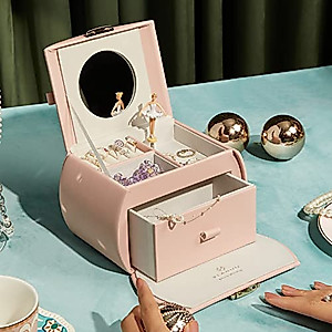 Vlando Kids Musical Jewelry Box for Girls with Drawer, Music Box with Ballerina and Stickers for Birthday Bedroom Decor, Pink