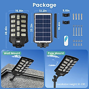 8000W Solar Street Lights Outdoor, Wide Angle Solar Powered LED Light Outside, 50000 mAh Hi-capacity Battery Flood Lamp Dusk to Dawn, Remote Control, Motion Sensor, IP67 Waterproof, Pole or Wall Mount