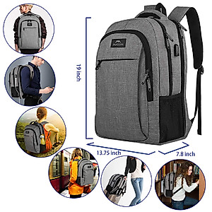 MATEIN 17 Inch Travel Laptop Backpack, Extra Large Business Backpack with USB Charging Port, Water-Resistant Computer Bag Daypack for Men Women Work Anti-Theft College Backpack, Grey
