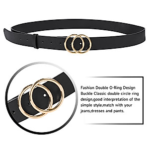 NBLYOS 1 Pack Women Belts Faux Leather for Jeans Fashion Belt with Gold Buckle Ladies Dress Belt(M,US,black)