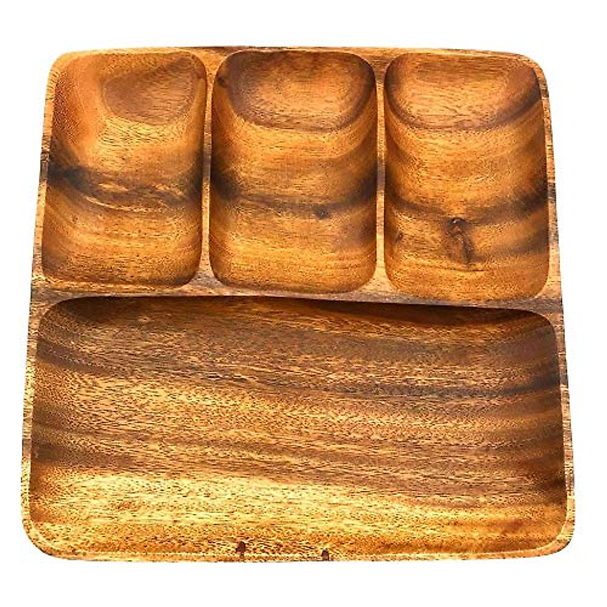 WeTheFounders SDS Handcrafted Acacia Wood Platter and Tray Perfect for Snacks Hummus Dip and Salsa Appetizer Server with 4 Sections, 11" x 1"H