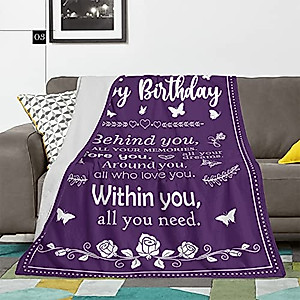 QUWOGY Birthday Gifts for Women/Men/Her/Him Friendship Blanket Purple 60"x50", Happy Birthday Decorations Women/Men Throw Blankets, Bday Gift for Women/Men Unique, Best Birthday Gift Ideas