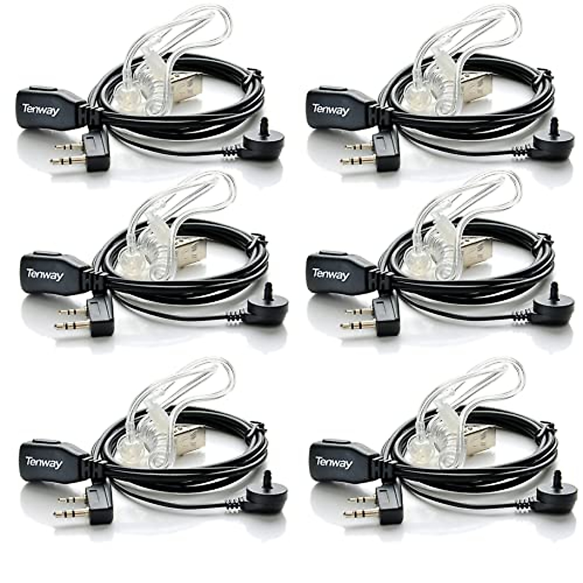 Walkie Talkie Earpiece with MIC 2 Pin Acoustic Tube Headset Two Way Radio Earpiece for BF-888S AR-5 UV-5R H-777 TW-325 Two Way Radio (6 Pack)