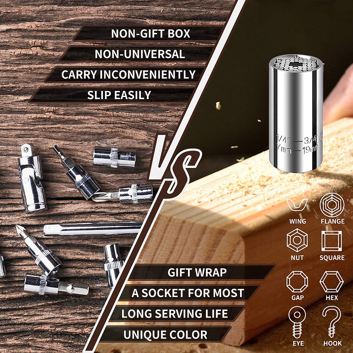 Universal Socket Gifts for Men, Owlbbabies 3Pcs Multi-function Universal Socket Wrench Set with Bushing Ratchet Wrench, Power Drill Adapter(7-19mm), Gadgets Gifts for Men/Dad/Husband/DIY Handyman