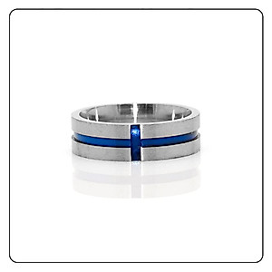 Fusamk Fashion Blue Epoxy Stainless Steel Cross Band Ring(Steel(9))
