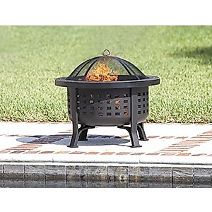 Fire Sense 62240 Fire Pit Alpina Slate Top Wood Burning Lightweight Portable Outdoor Firepit Backyard Fireplace for Camping Bonfire Included Screen Lift Tool & Cooking Grate - Round - 24"