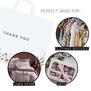 Purple Q Crafts Thank You Bags for Business and Stores 50 Pack 15" W x 12" H Floral Plastic Shopping Bags With Soft Loop Handle