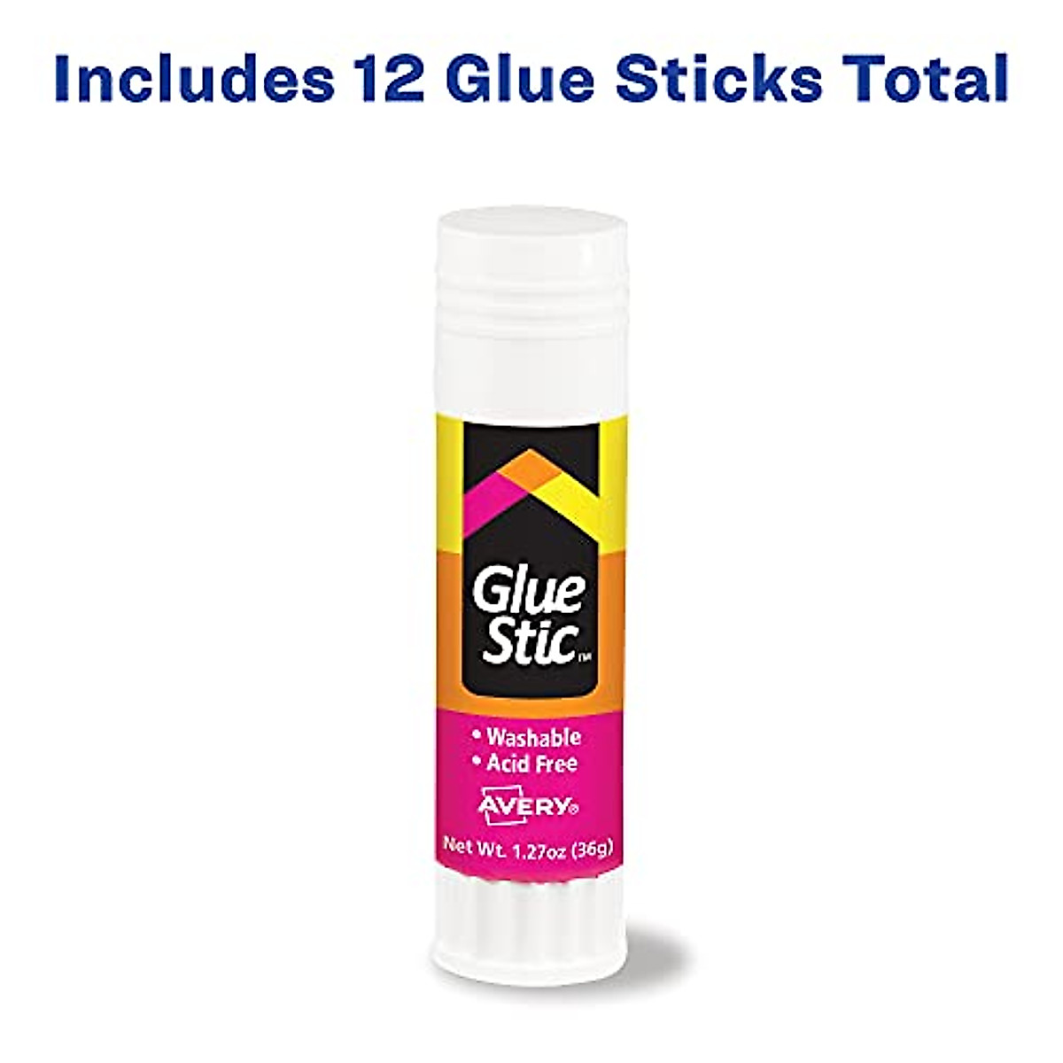 Avery Glue Stic, White, Washable, Non-Toxic, 1.27oz, 6 Glue Sticks, 2-Pack, 12 Total (10221)