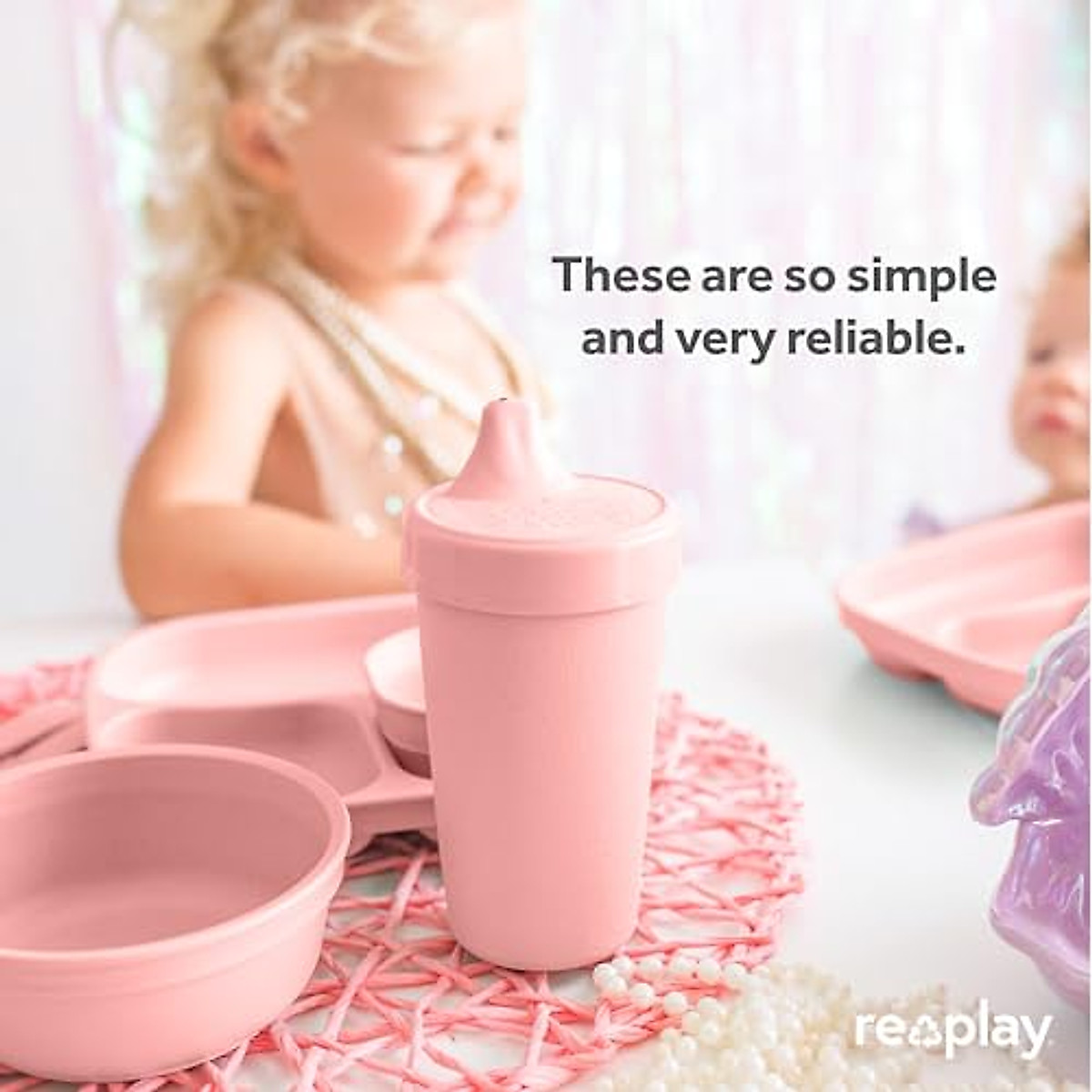Re-Play Made in USA 10 Oz. Sippy Cups for Toddlers, Pack of 1 - Reusable Spill Proof Cups for Kids, Dishwasher/Microwave Safe - Hard Spout Sippy Cups for Toddlers 3.13" x 6.25", Blush