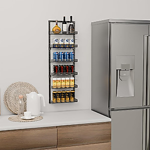 BRGMAUS Wall Mounted Baskets Set Kitchen Large Spice Rack 6 Tier Bathroom Shower Caddy Over the Door Storage Rack Heavy-Duty Metal Adjustable Organizer Pantry Organization 50" H x 6" D x 17" W